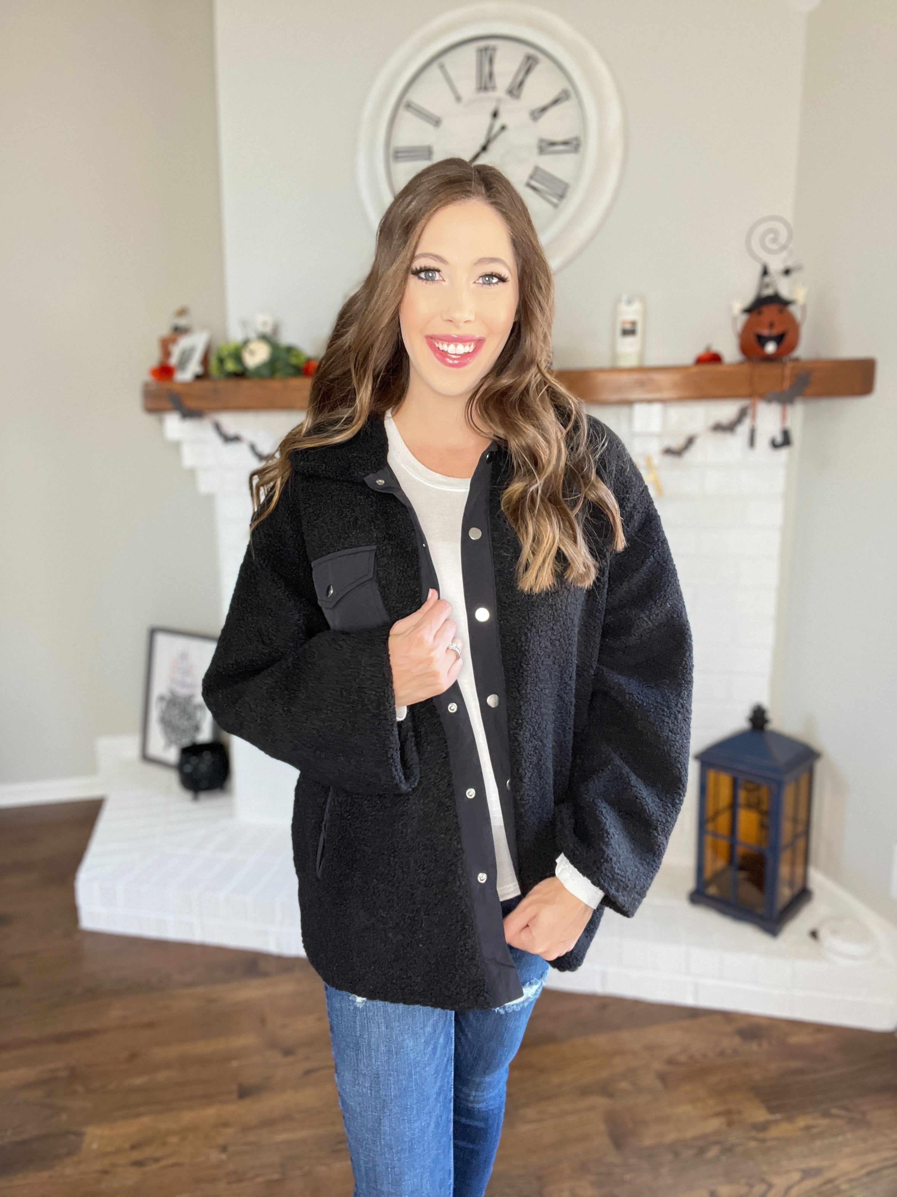 Oversized Black Sherpa Shacket – Nash Belle Boutique